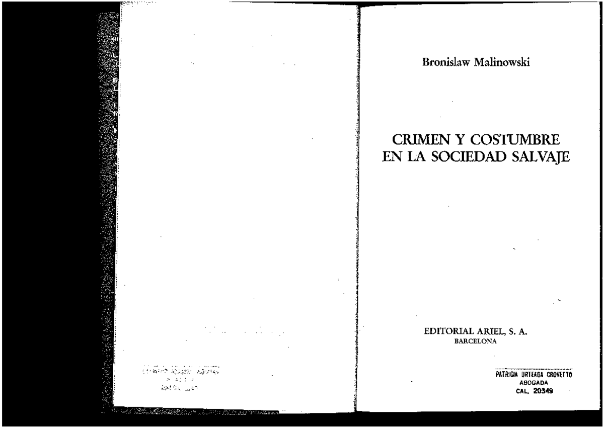 Malinowski, B. (1985). Crimen y costumbre en la sociedad salvaje ...