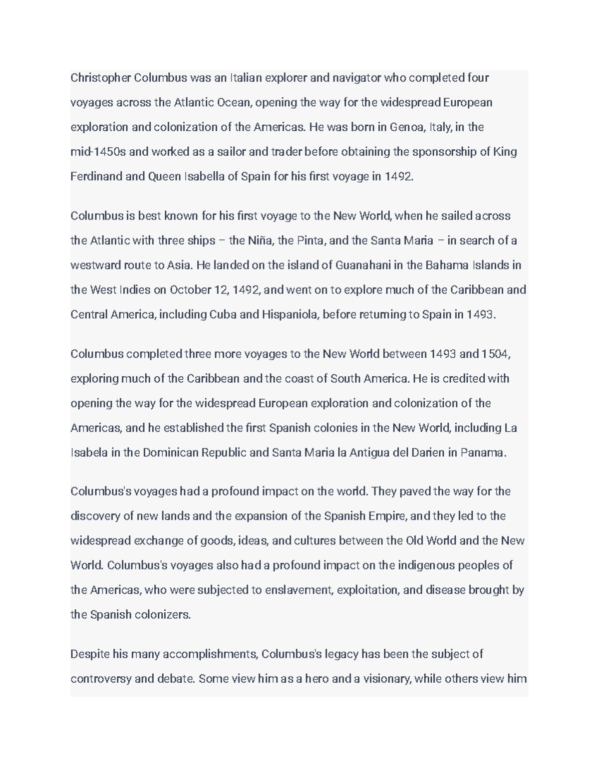 Christopher Columbus Essay - Christopher Columbus was an Italian ...