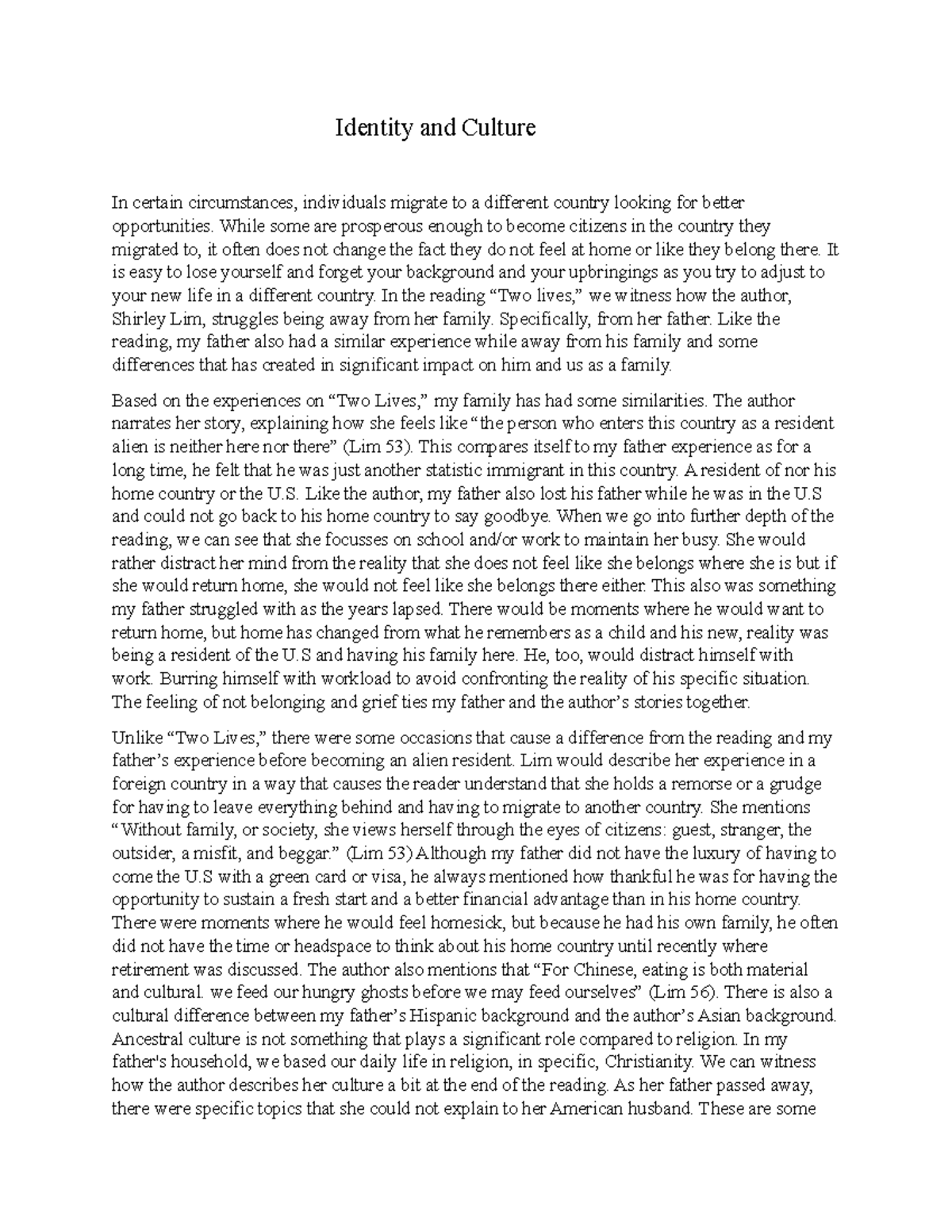 My first essay for English 101 in 2021 - Identity and Culture In ...