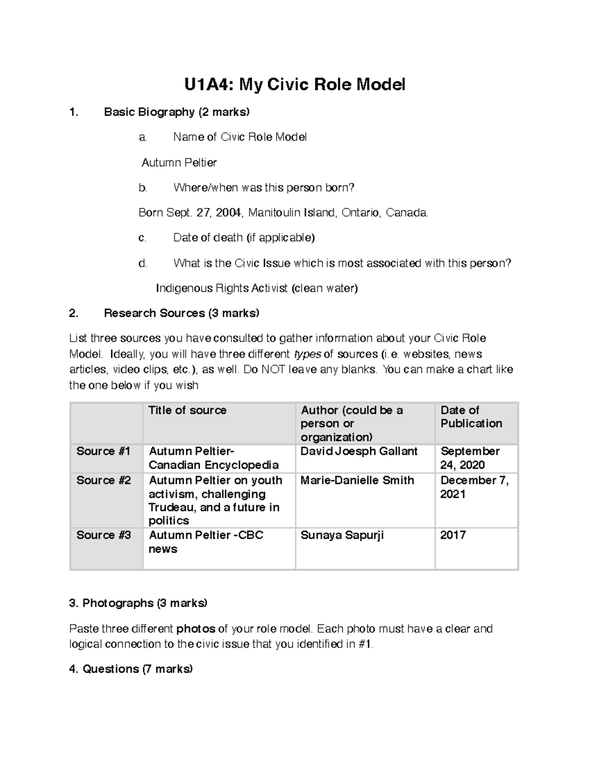Civic Role Model summer - U1A4: My Civic Role Model Basic Biography (2 ...