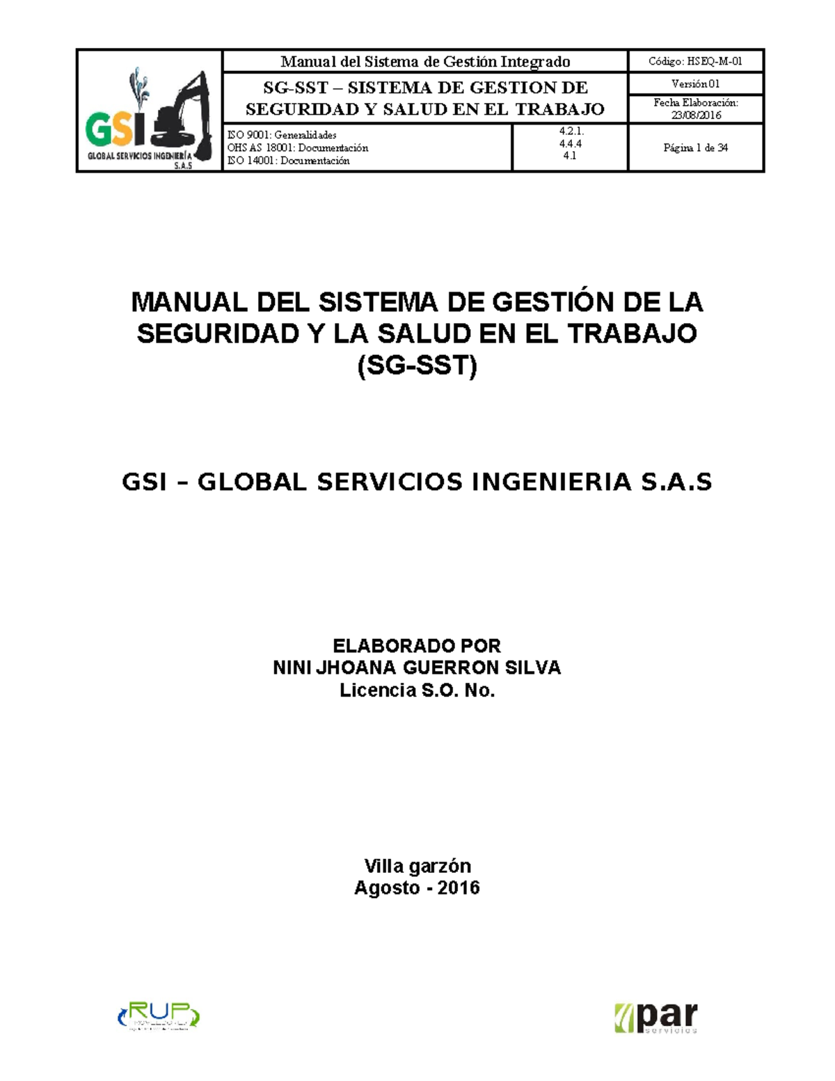 HSEQ-M-01- Manual DEL Sistema DE Gestión DE LA Seguridad Y Salud EN EL Trabajo - SG-SST ...