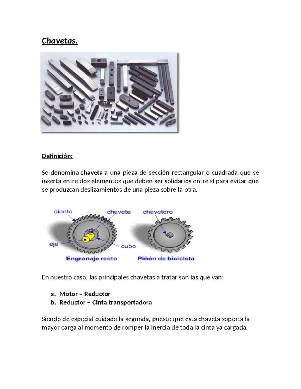Chavetas - Definición: Se denomina chaveta a una pieza de sección ...