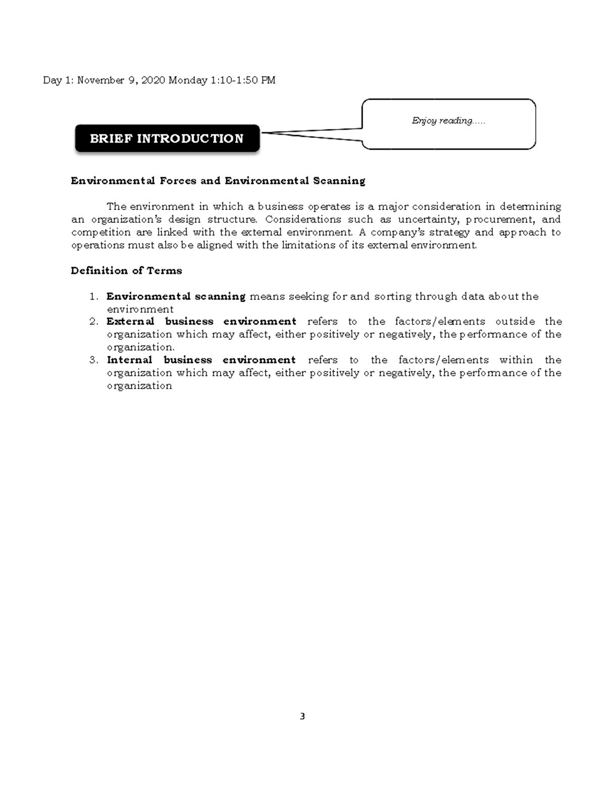 Notes -The firm and its environment notes - Enjoy reading..... BRIEF ...
