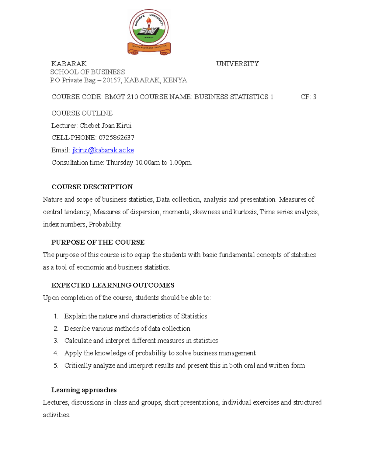 BMGT 210 course outline - procurement - Studocu