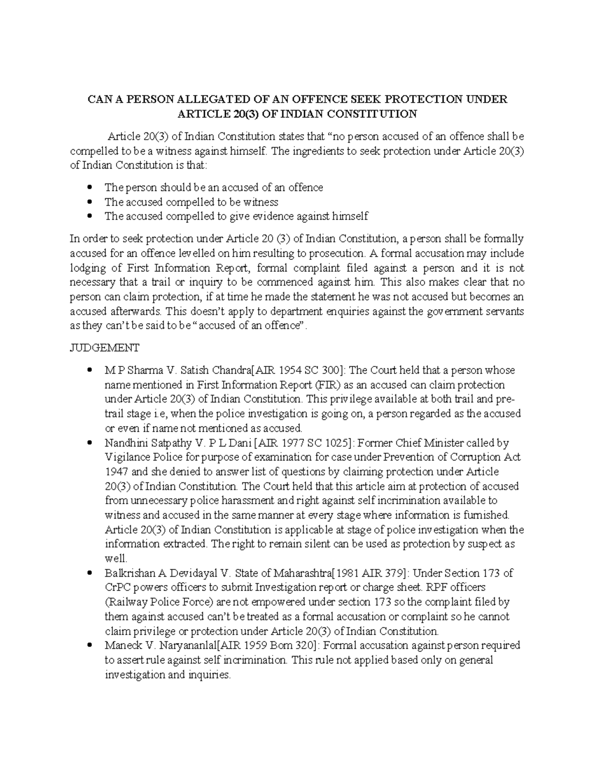 Article 20(3) of indian constitution of india - CAN A PERSON ALLEGATED ...