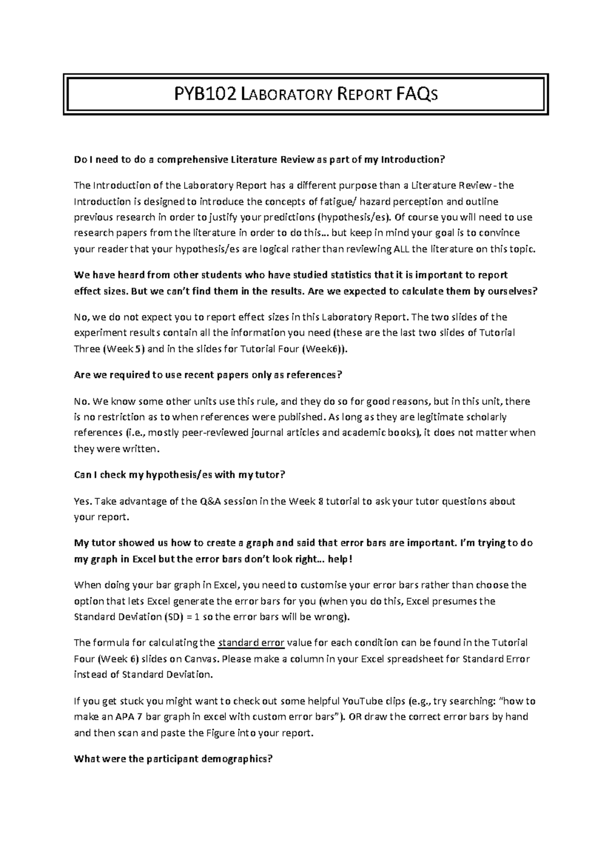 PYB102 Laboratory Report FAQs 2024 - PYB102 L ABORATORY R EPORT FAQS Do ...