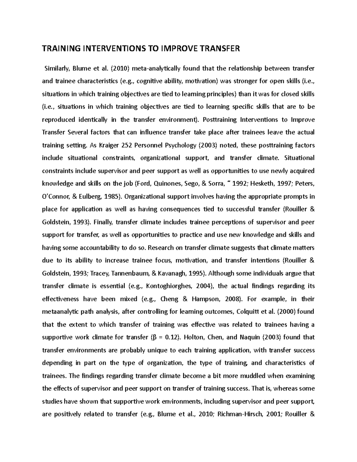 Training Interventions TO Improve Transfer - TRAINING INTERVENTIONS TO IMPROVE TRANSFER ...