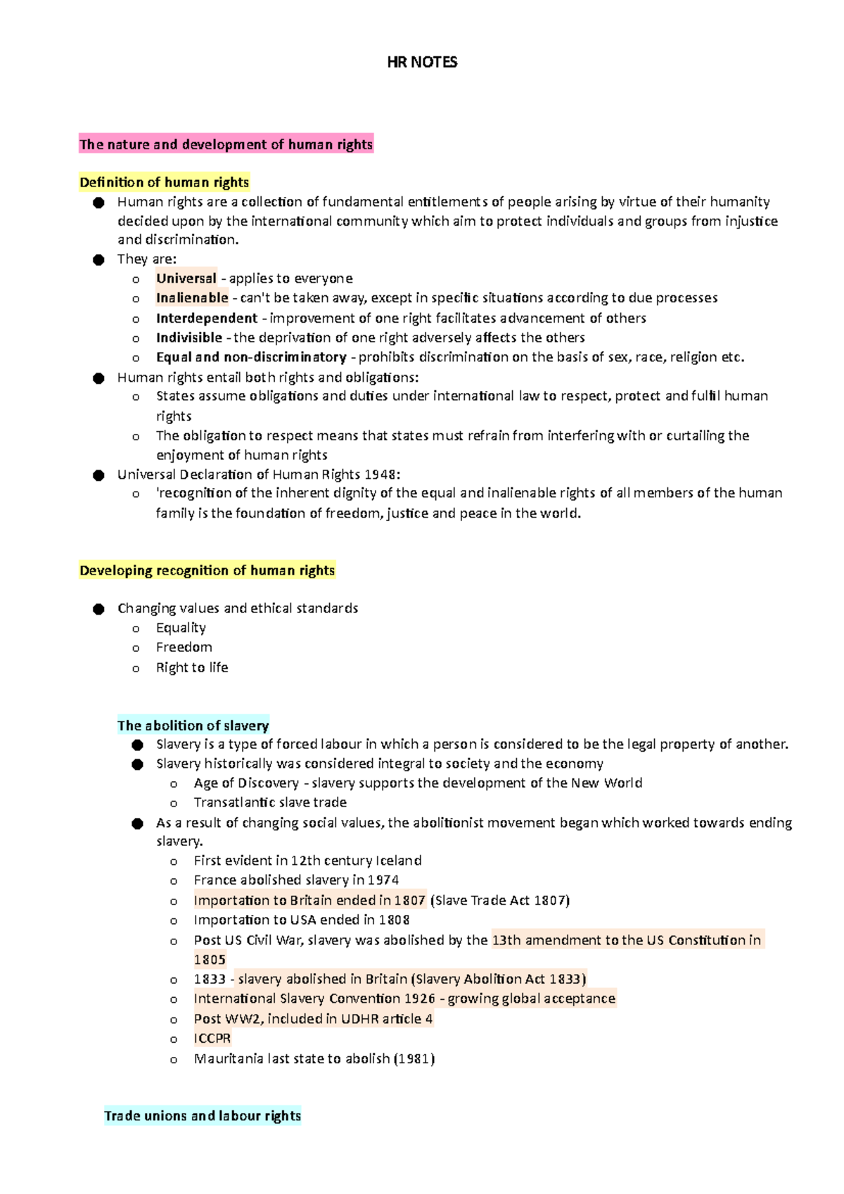 HR Notes - HR NOTES The nature and development of human rights ...
