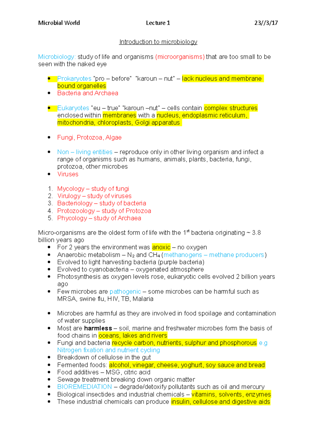 Introduction to microbiology - Microbial World Lecture 1 23//3/17 ...