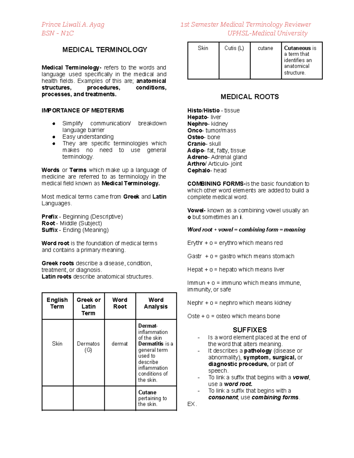 Medical- Terminology-transes - BSN - N1C UPHSL-Medical University ...