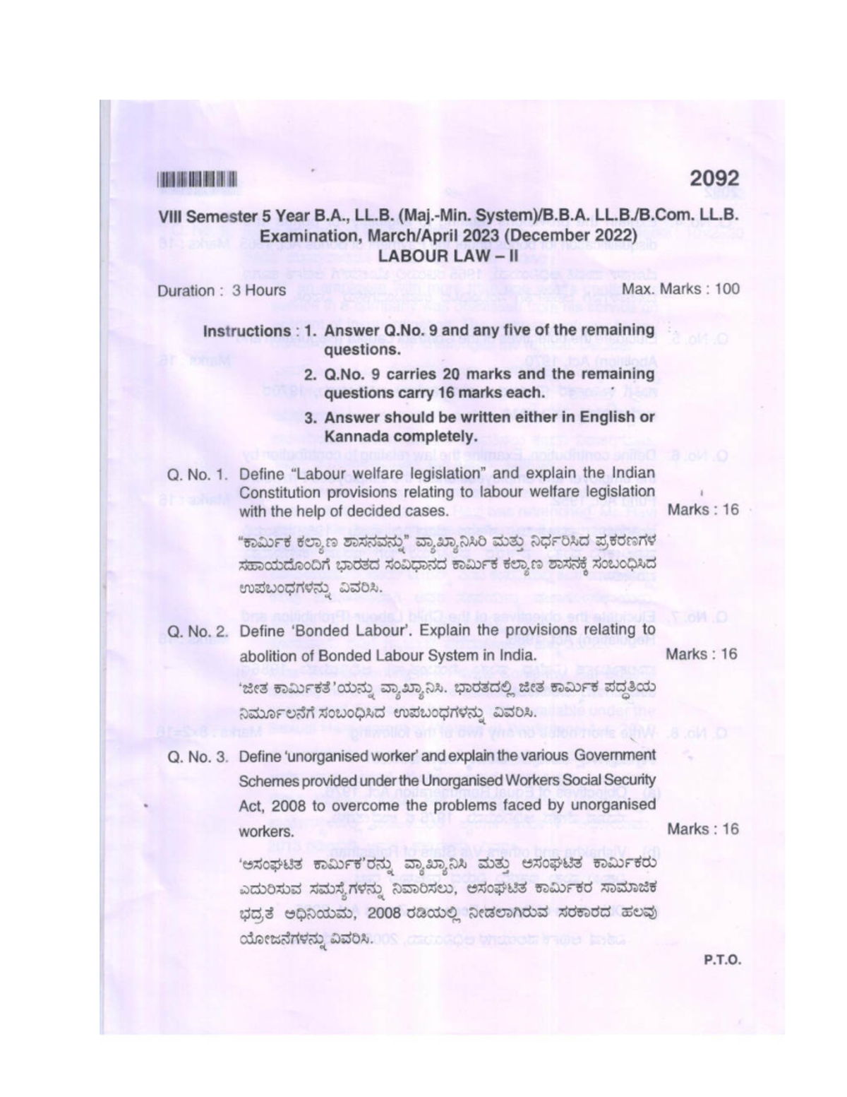Labour Law Ii 2092 Question Paper Labour Law 2 Studocu