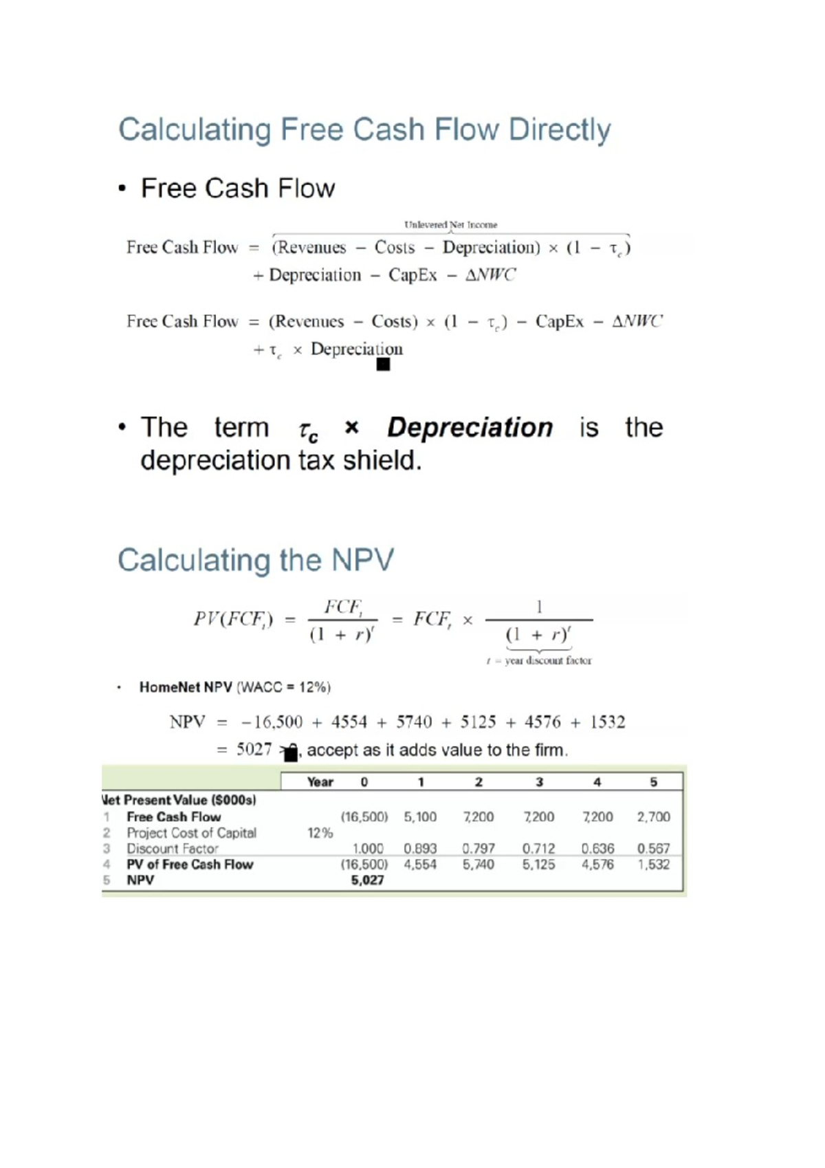 Calculating Free Cash Flow and NPV - FINM2001 - ANU - Studocu