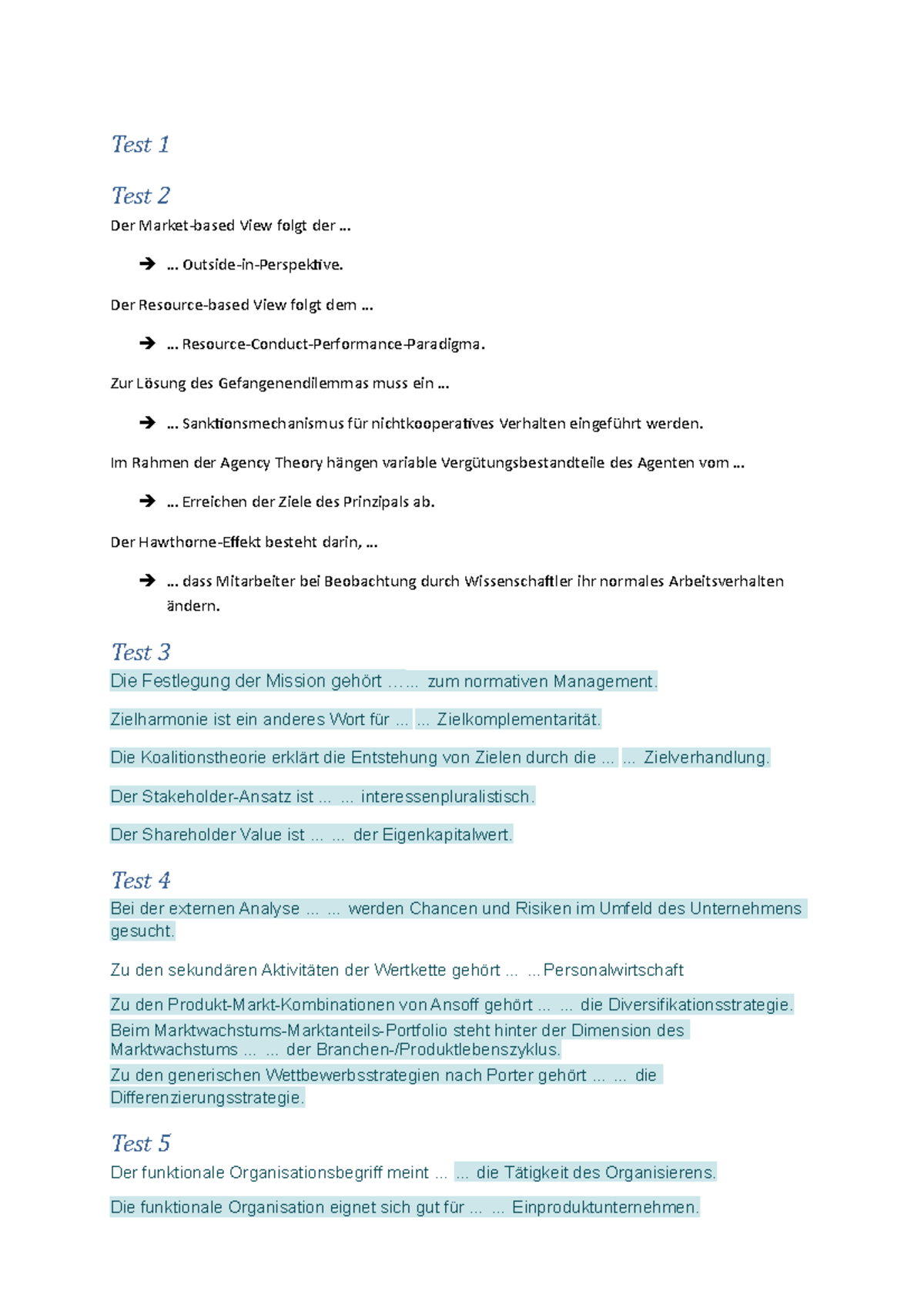 Tests - Test 1 Test 2 Der Market-based View folgt der ... ... Outside ...