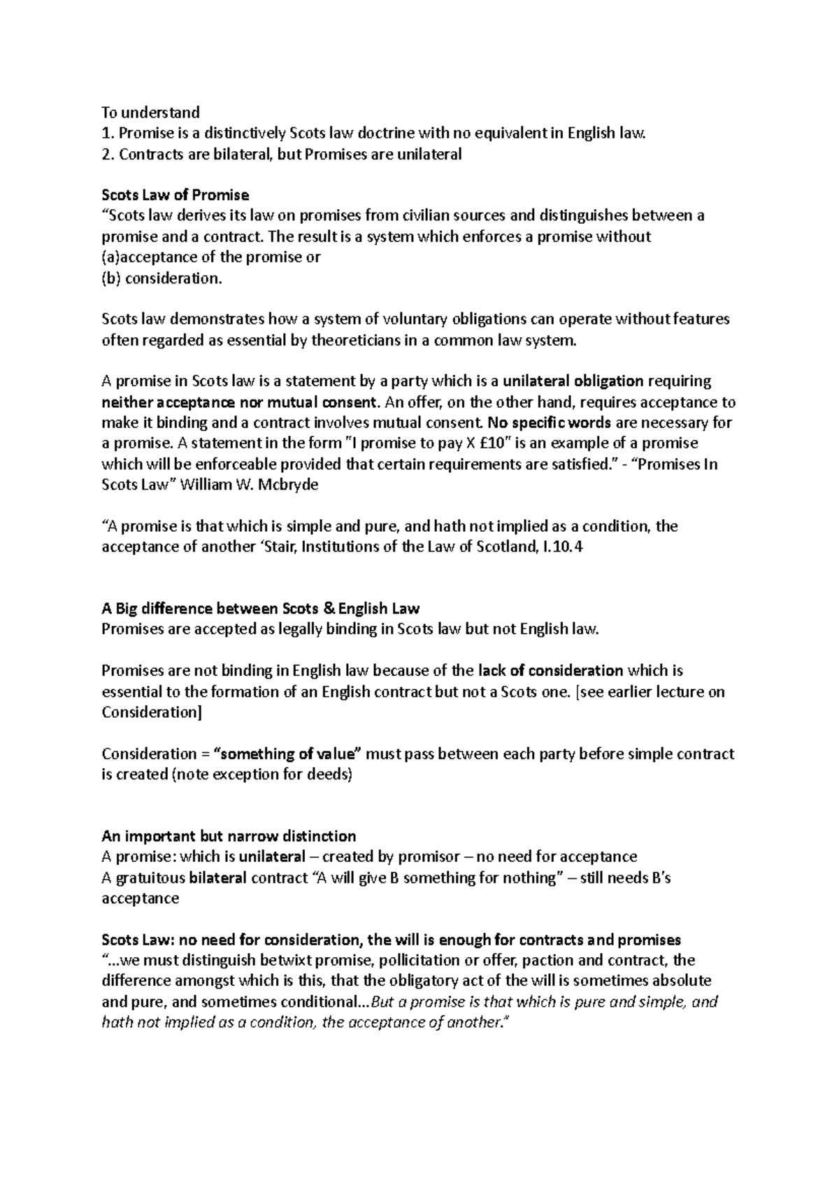 Lec 10 Promise in Scots Law - To understand Promise is a distinctively ...