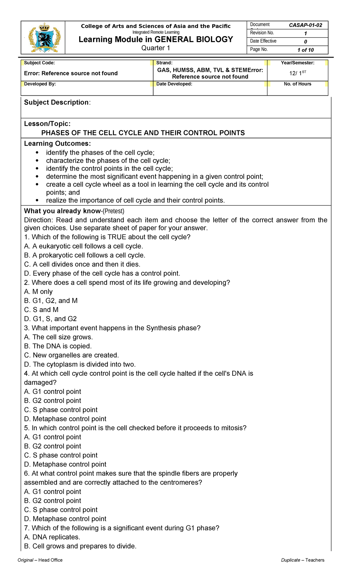 General- Biology-3 - Modules for grade 12 Students in the College of ...