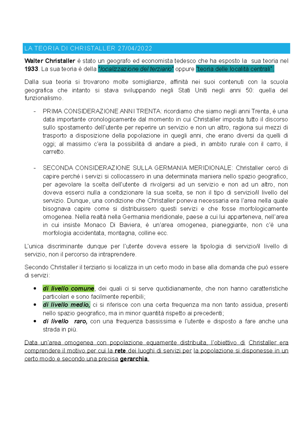 LA Teoria DI Christaller - LA TEORIA DI CHRISTALLER 27/04/ Walter ...