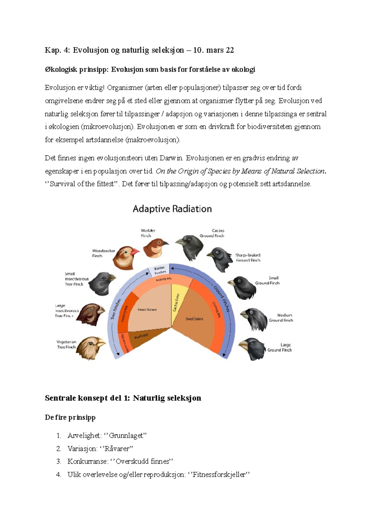 Evolusjon og naturlig seleksjon - Kap. 4: Evolusjon og naturlig seleksjon – 10. mars 22 ...