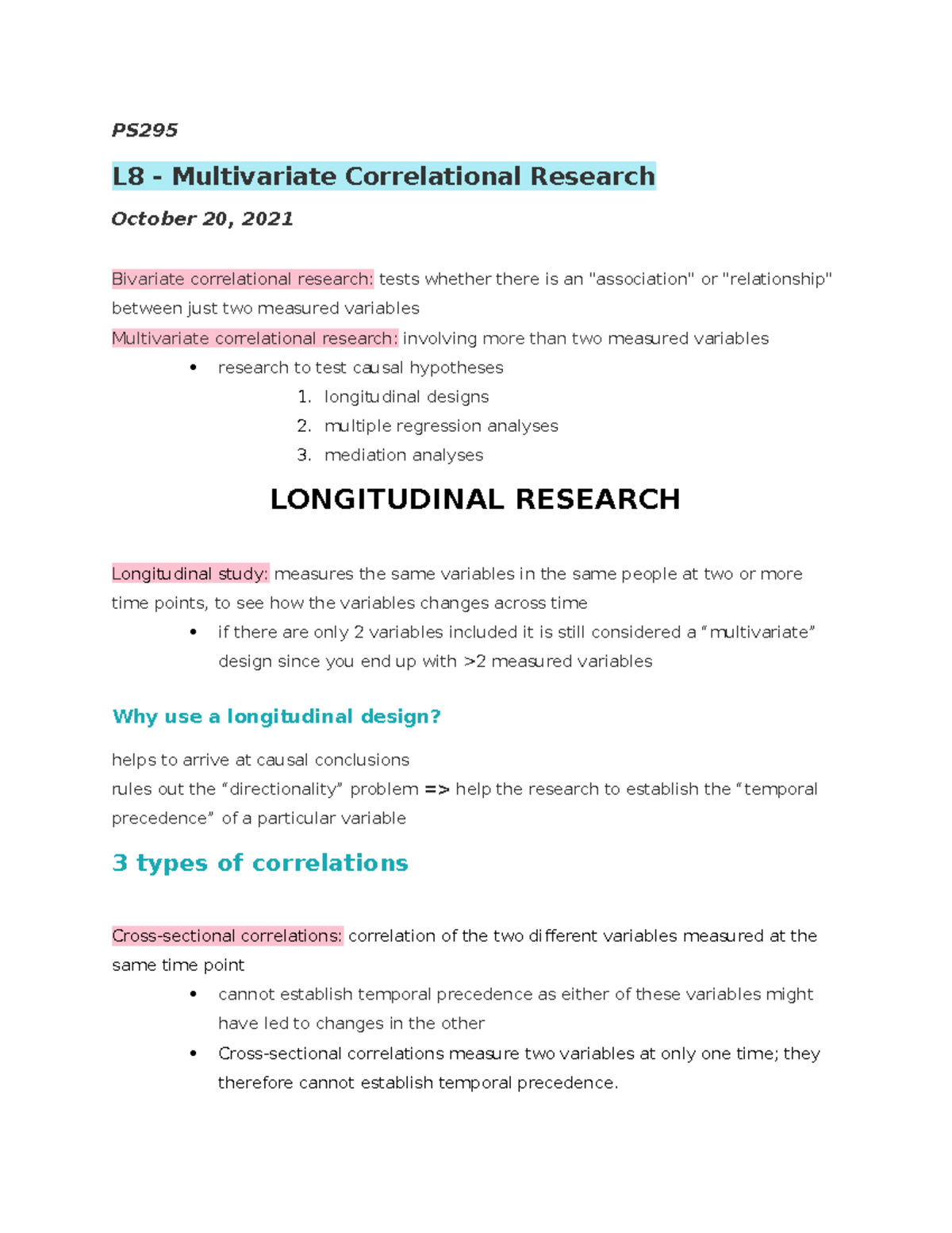 Lecture 8 - PS L8 - Multivariate Correlational Research October 20 ...