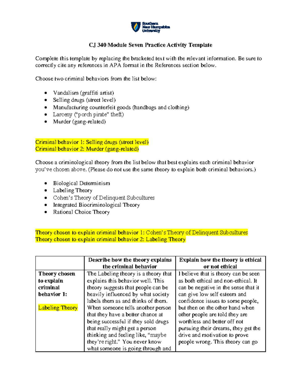 CJ 340 Module Seven Practice Activity - Be sure to correctly cite any ...
