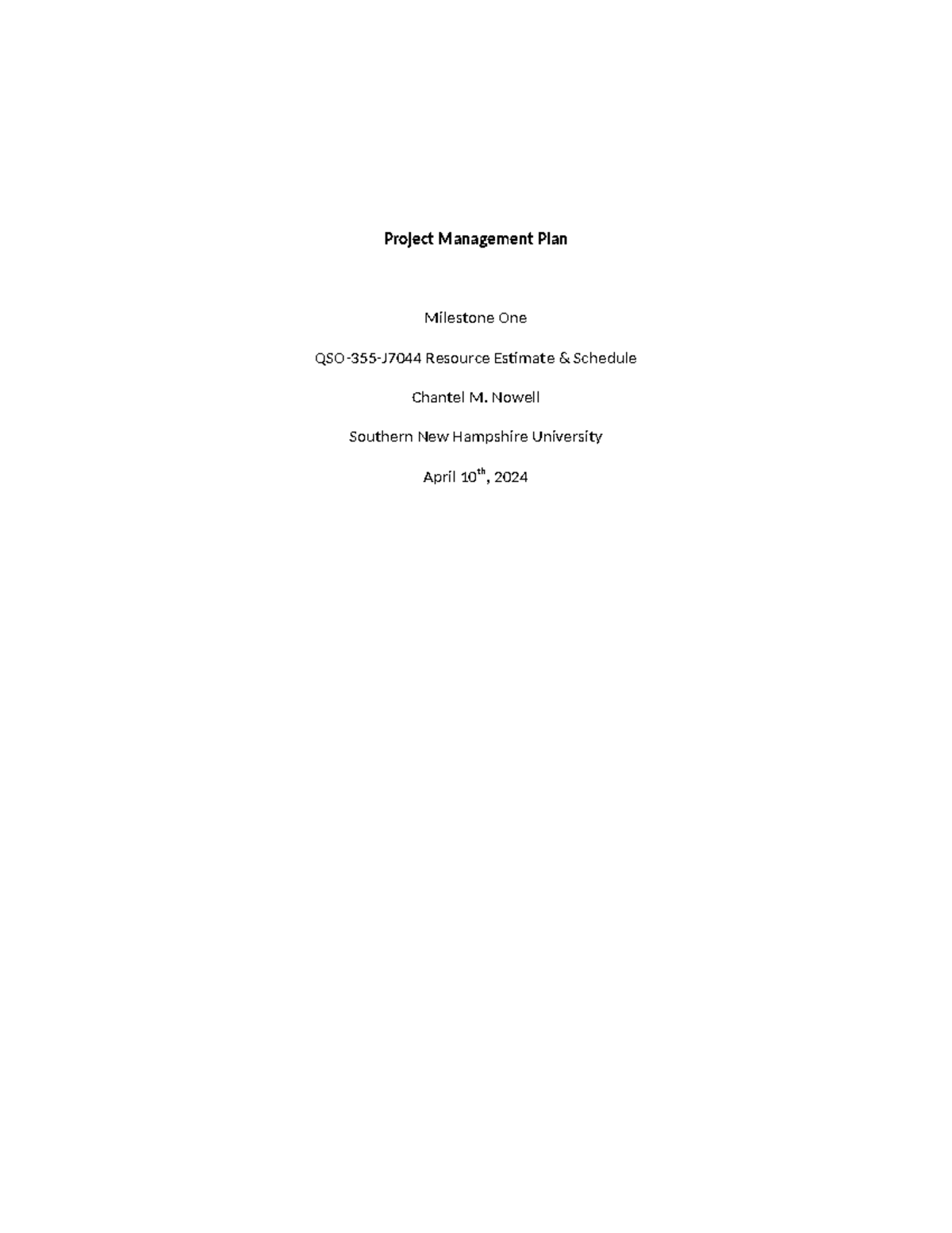 QSO 355 Project Management Plan Template - Project Management Plan Milestone One QSO-355-J7044 ...