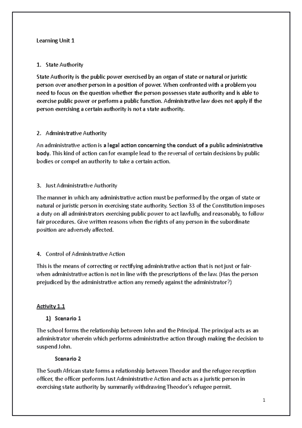 Learning Unit 1 - Assignment 1 semester 1 - Learning Unit 1 State Authority State Authority is ...