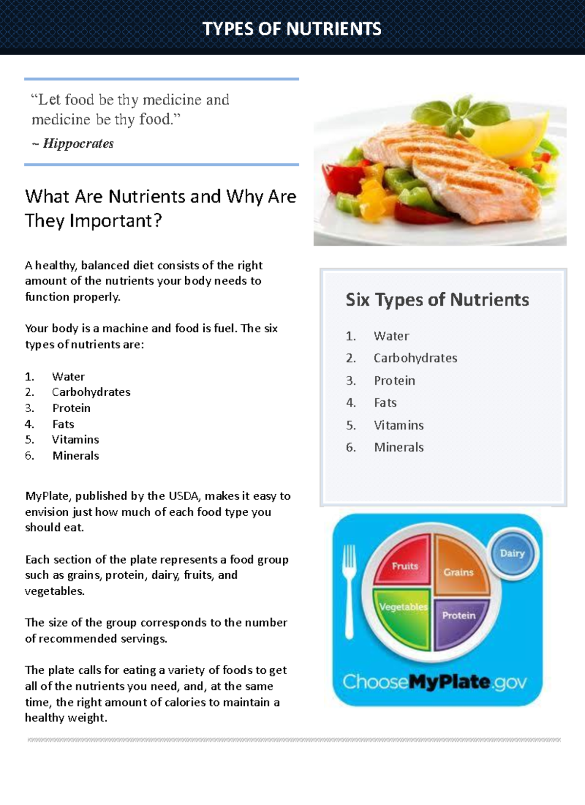 Types-of-Nutrients - Notes - TYPES OF NUTRIENTS “Let food be thy ...