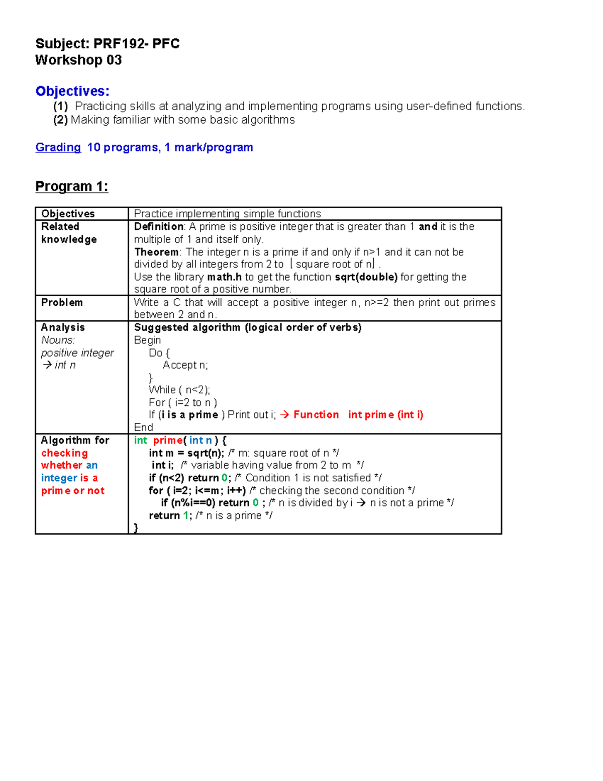 Workshop 03 (1) - oooooooooooooook - Subject: PRF192- PFC Workshop 03 Objectives: (1) Practicing ...