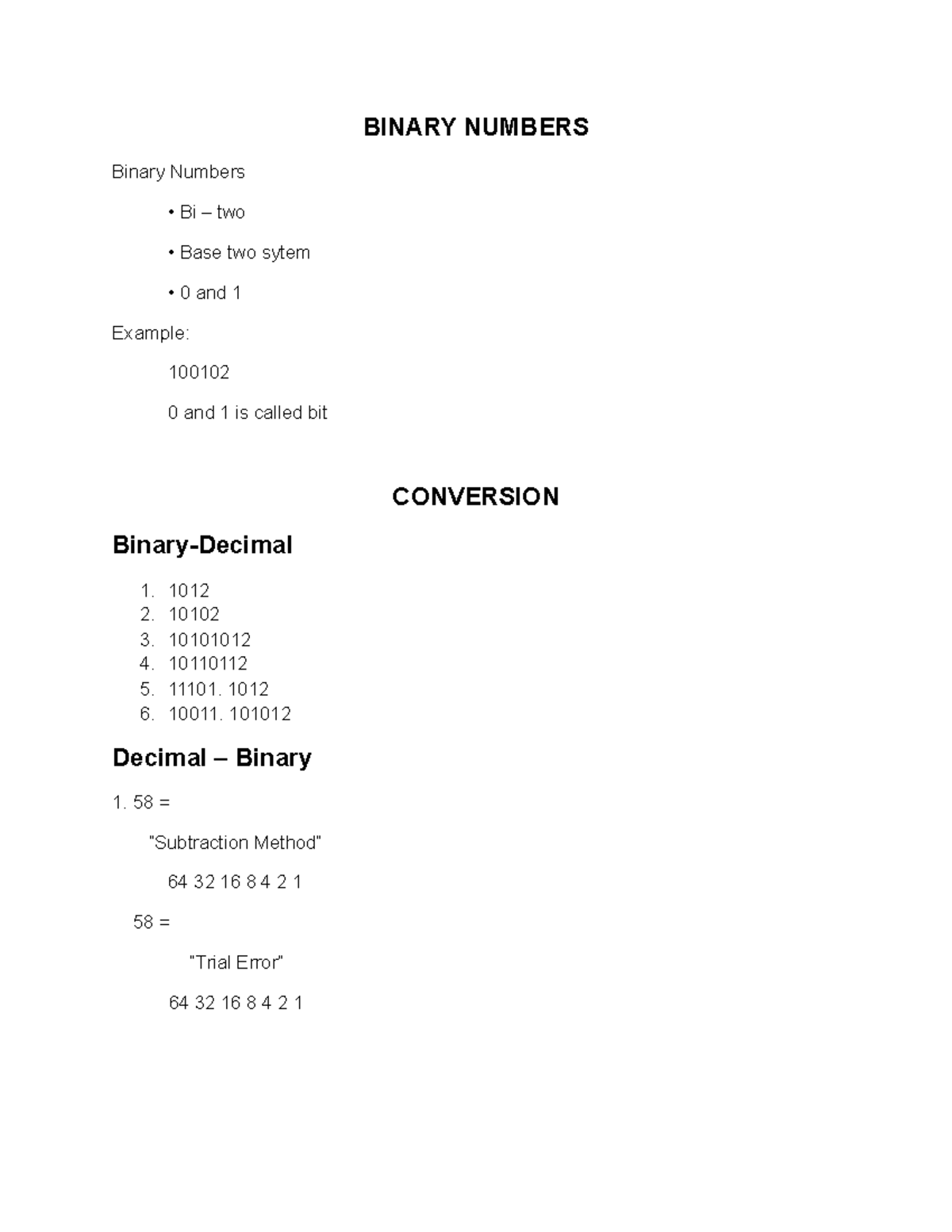 Binary Numbers - Mathematics in the Modern World- Study Guides - BINARY ...