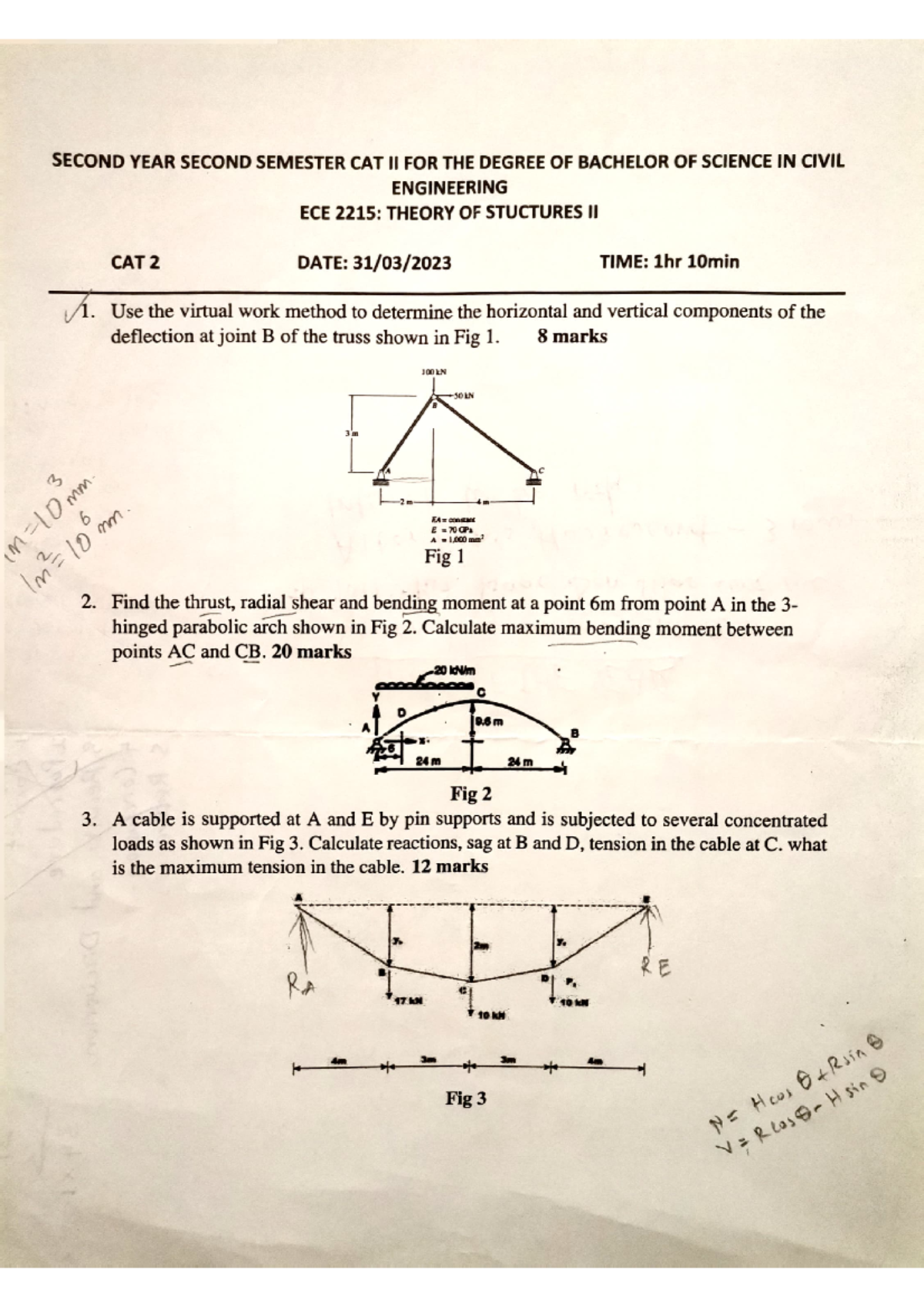 TOS II CAT 2 2023 - theory of structures 2 - Bsc.Civil Engineering - Studocu