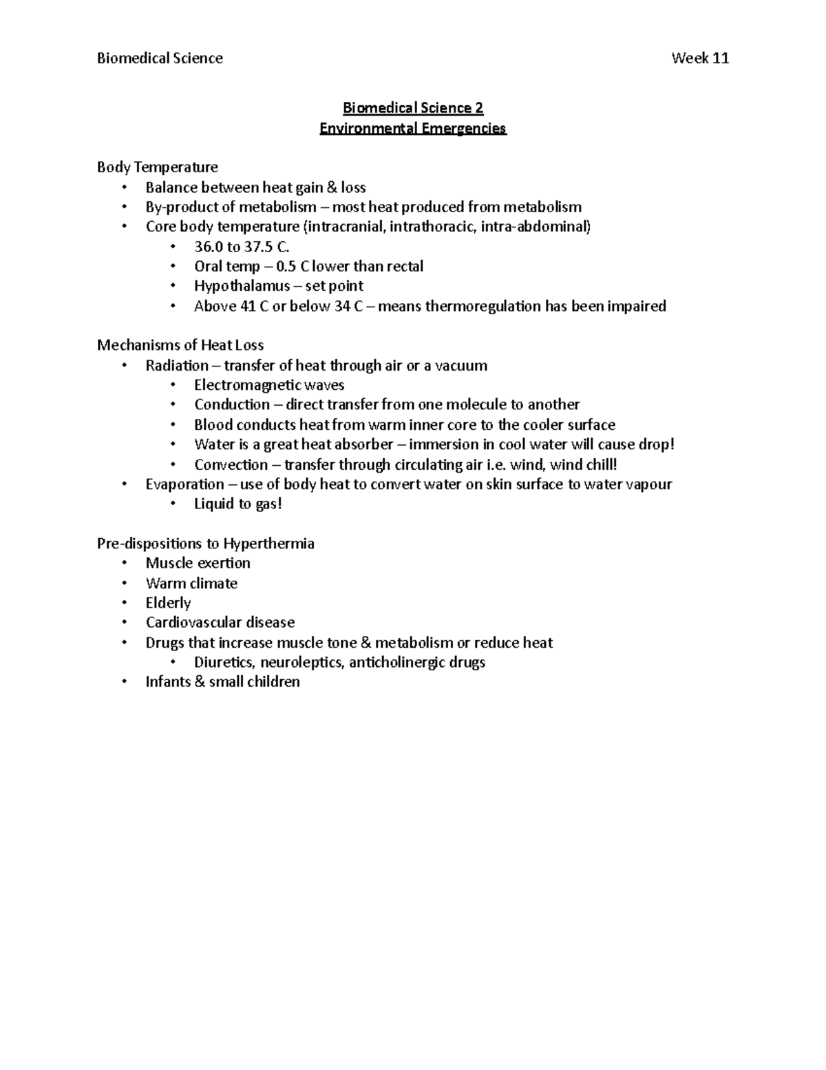 Environmental emergencies - Biomedical Science 2 Environmental ...