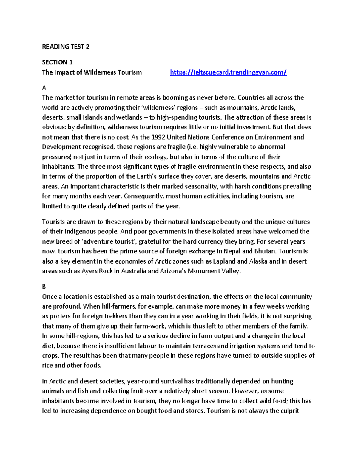 Ielts Reading TEST 2 - READING TEST 2 SECTION 1 The Impact of ...