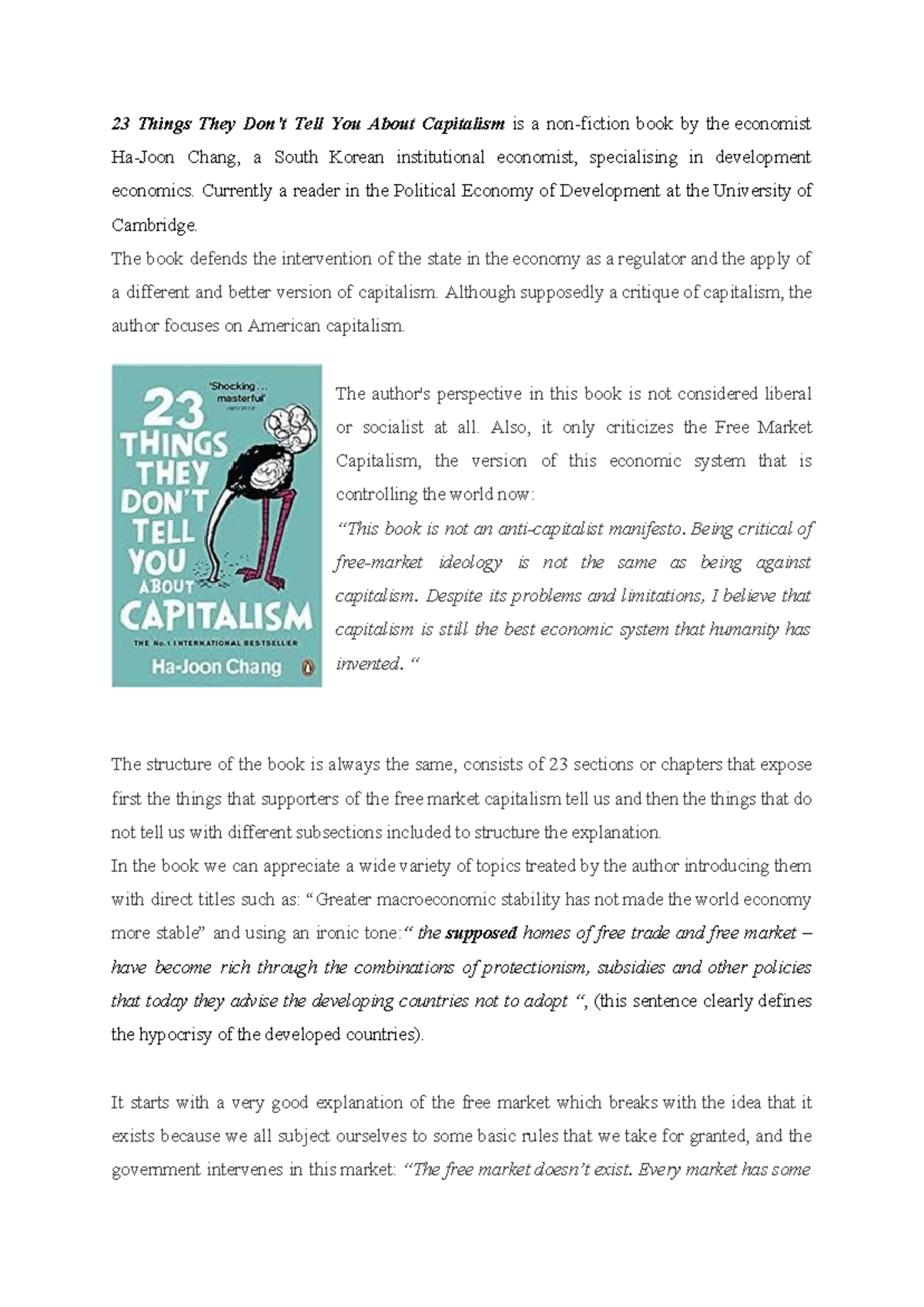 23 things they don't tell you about capitalism - Reading Essay - 23 ...