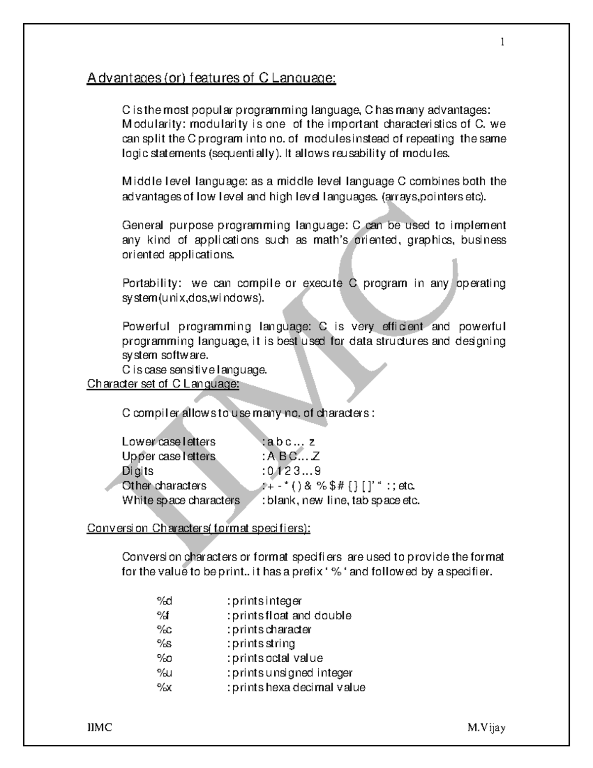 Cnotes - Advantages (or) features of C Language: C is the most popular ...