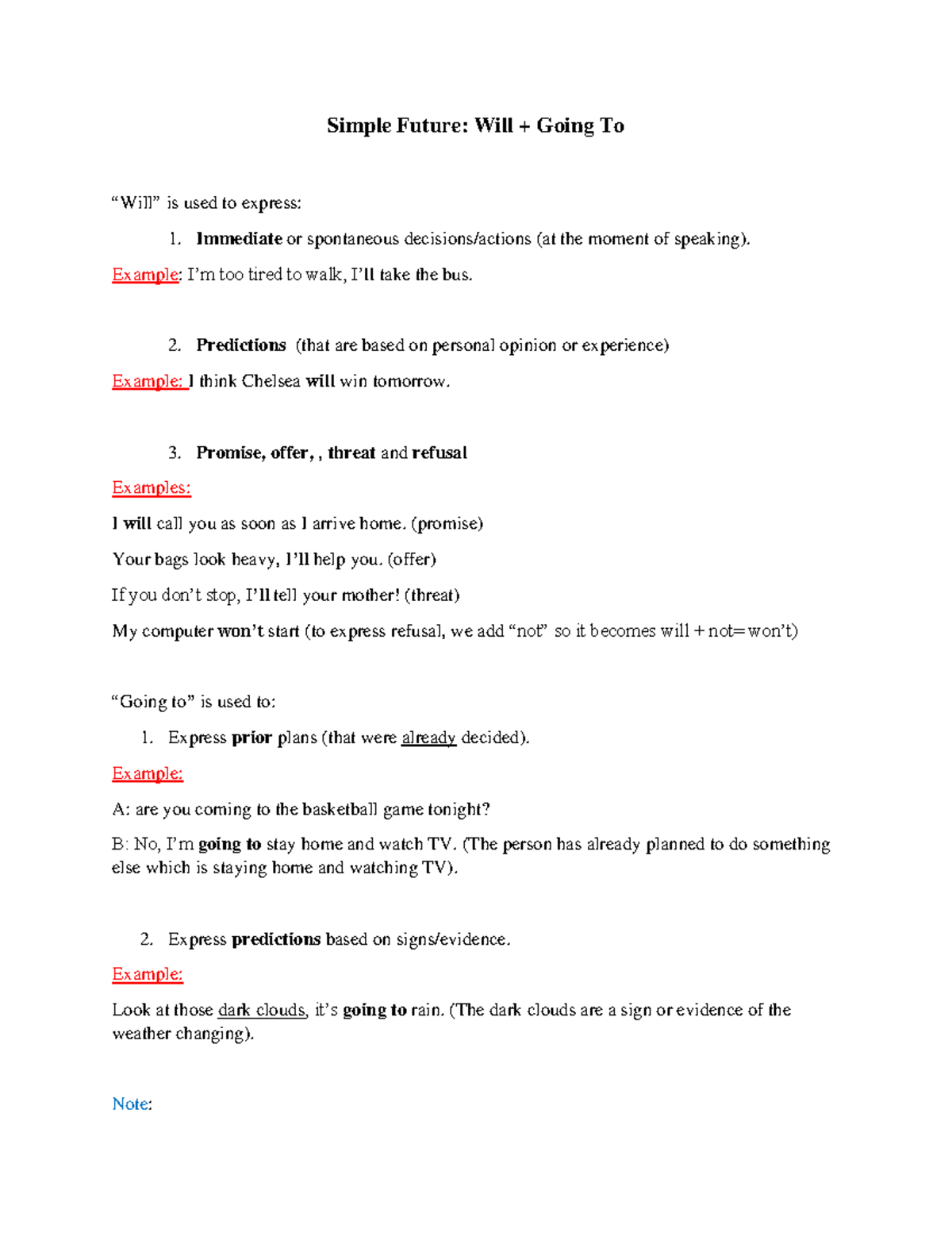 Simple future-converted - Simple Future: Will + Going To “Will” is used ...