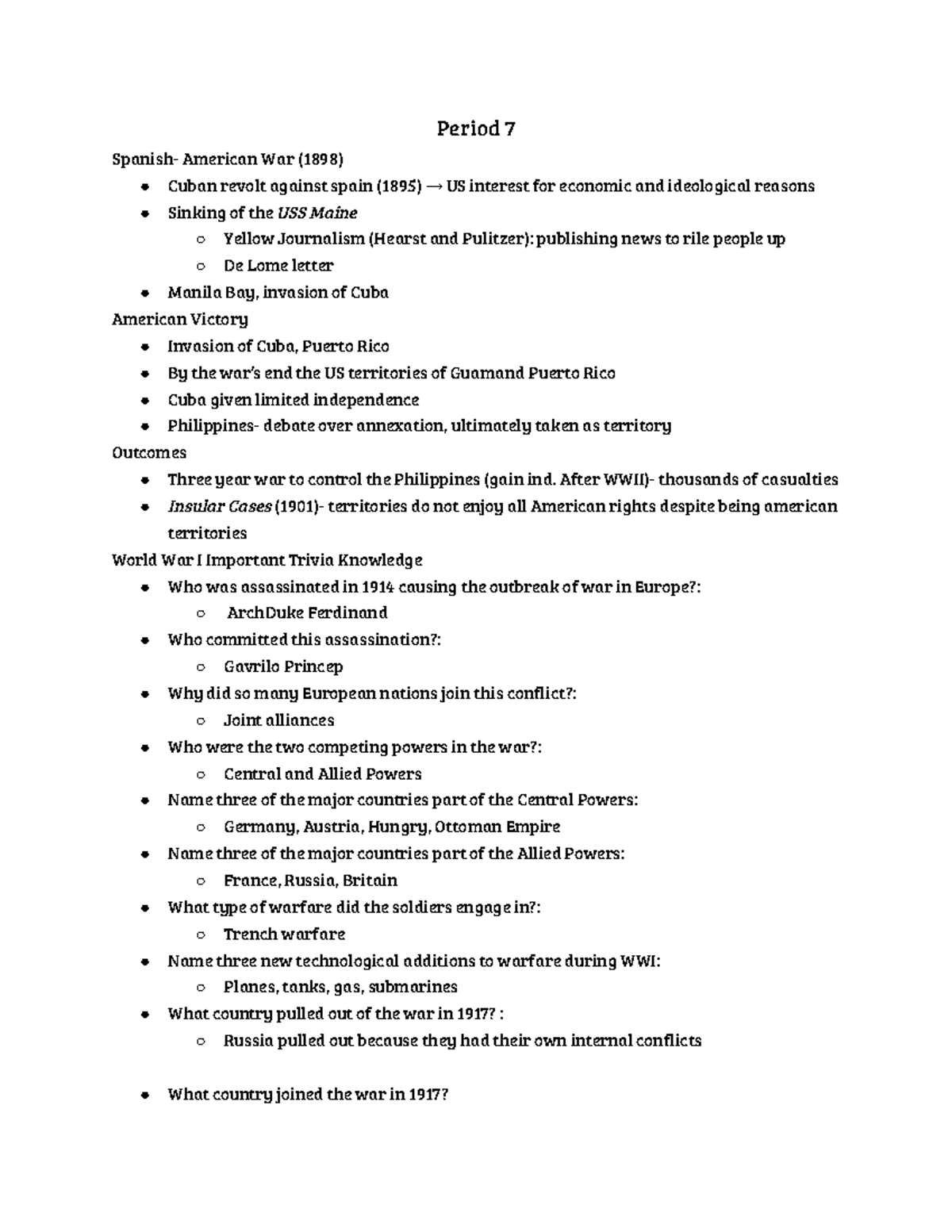 Period 7 AP US History Notes - Period 7 Spanish- American War (1898 ...