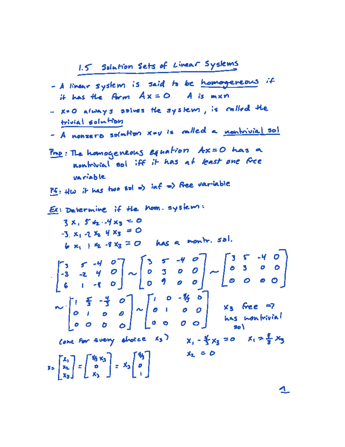 Solution sets of Linear systems - a t it has the form A x 0 A is mxn X ...