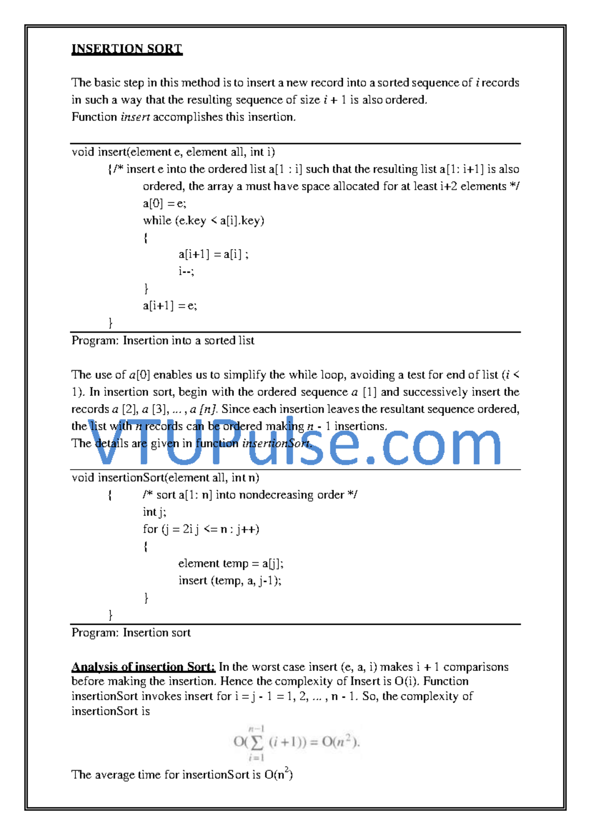 Module 5 Dsa Notes Vtupulse Insertion Sort The Basic Step In This Method Is To Insert A New