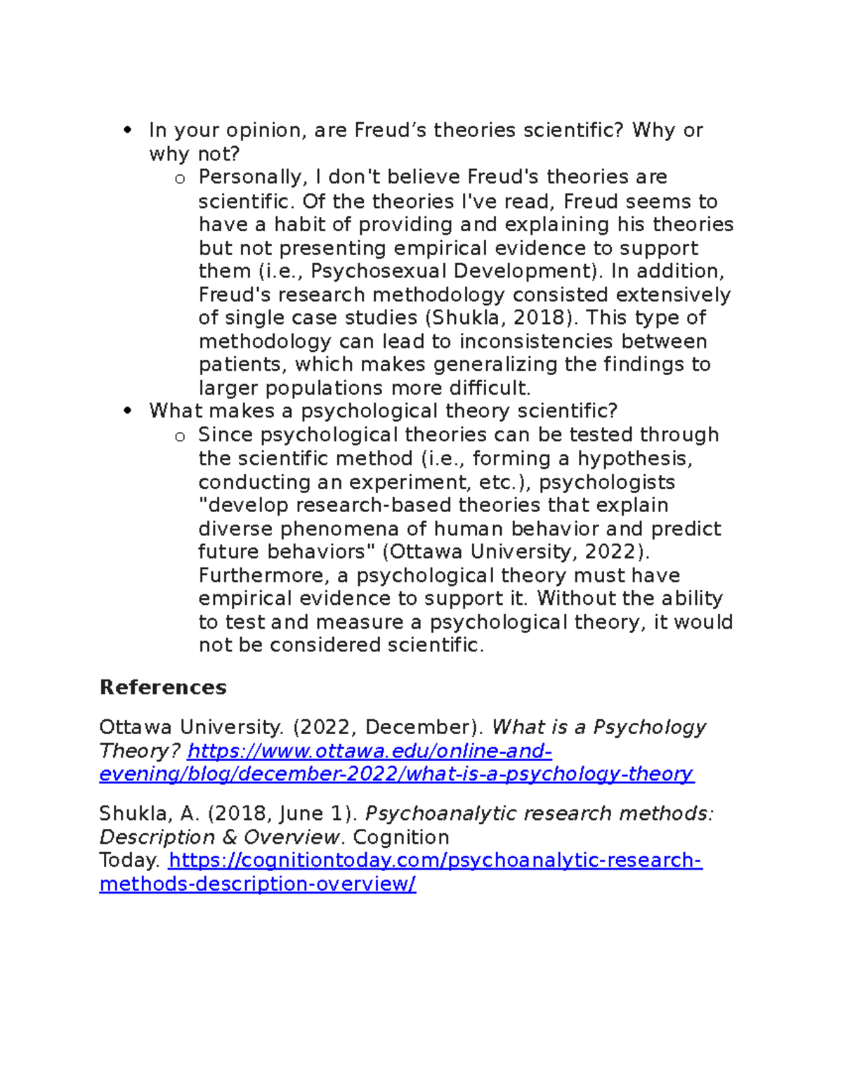 Discussion 1 - homework - In your opinion, are Freud’s theories ...