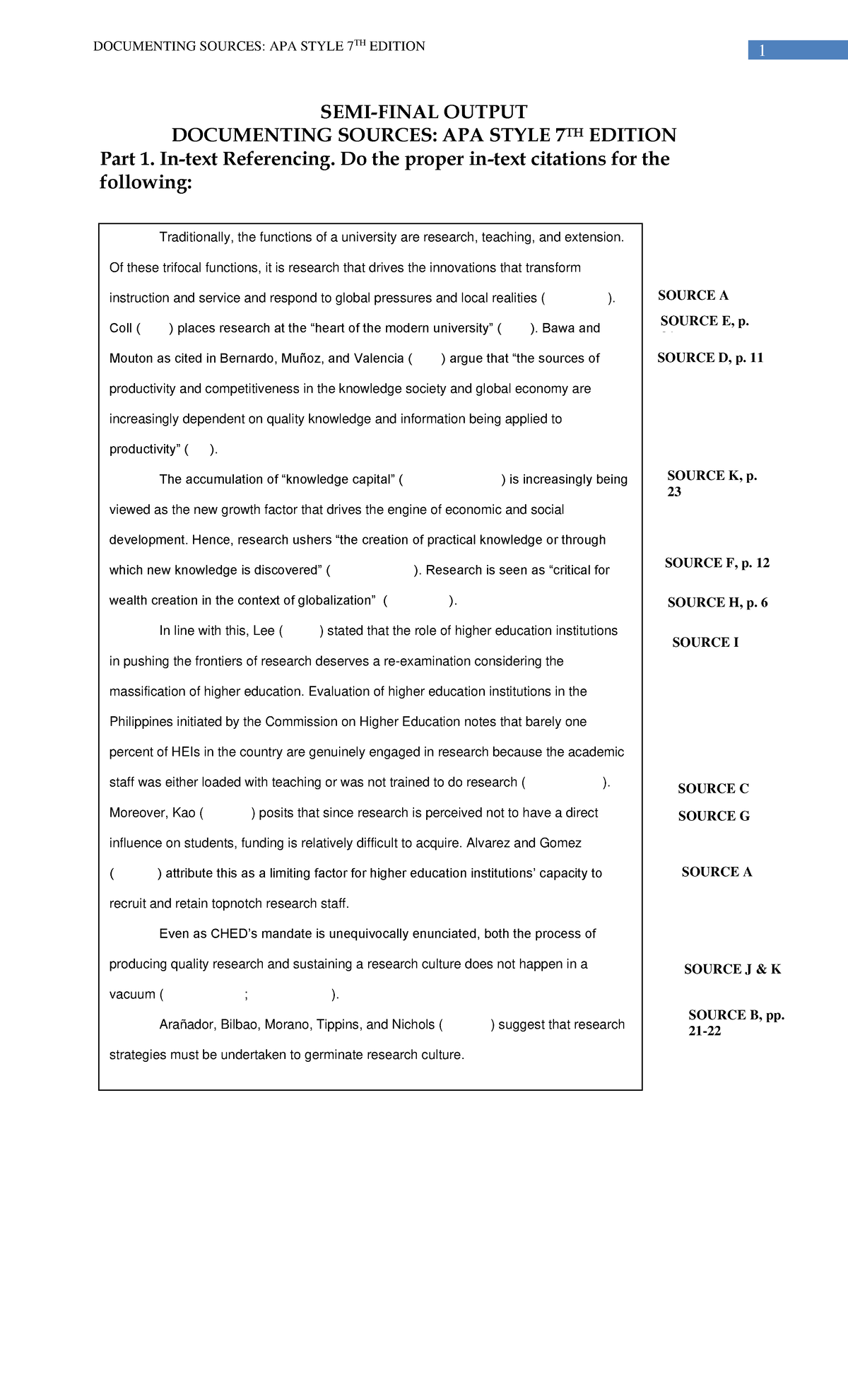 SF Output APA-7th- Edition - DOCUMENTING SOURCES: APA STYLE 71 TH EDITION SEMI-FINAL OUTPUT ...
