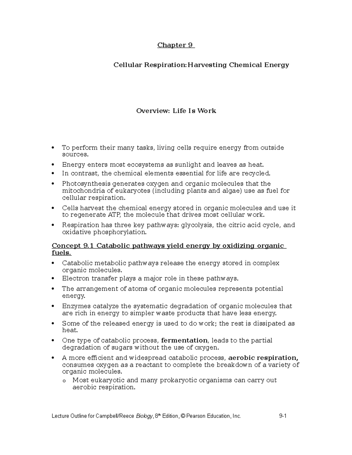 Ch9- Cellular respiration - Chapter 9 Cellular Respiration:Harvesting ...