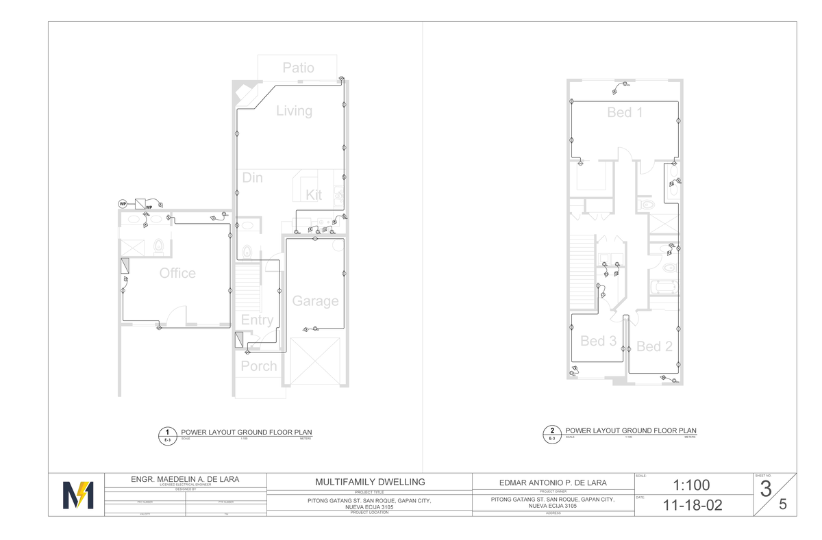 E3 - Power Layout 2 - SIMPLE ELECTRICAL PLAN - REF R RH ACU WP WP GD ...