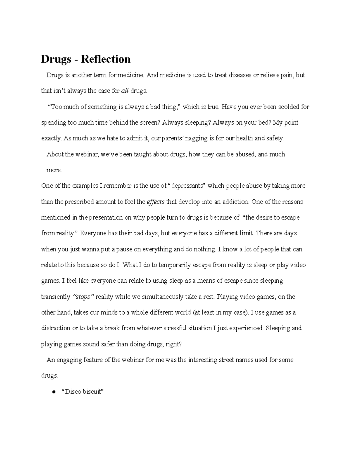 NS6E97~1 - NSTP1 DRUG EDUCATION AND VICE CONTROL REFLECTION - Drugs ...