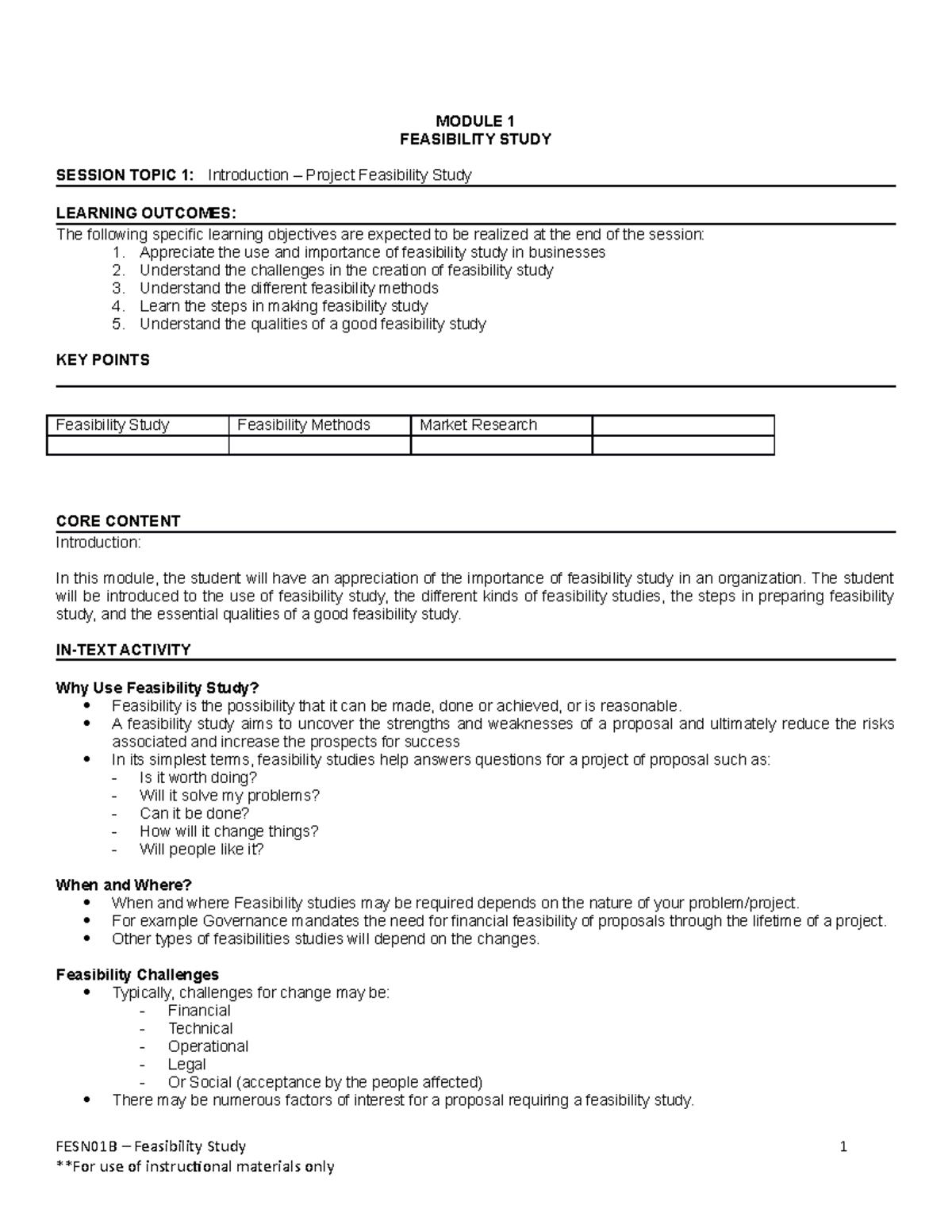 Module 1 - Introduction – Project Feasibility Study - Studocu