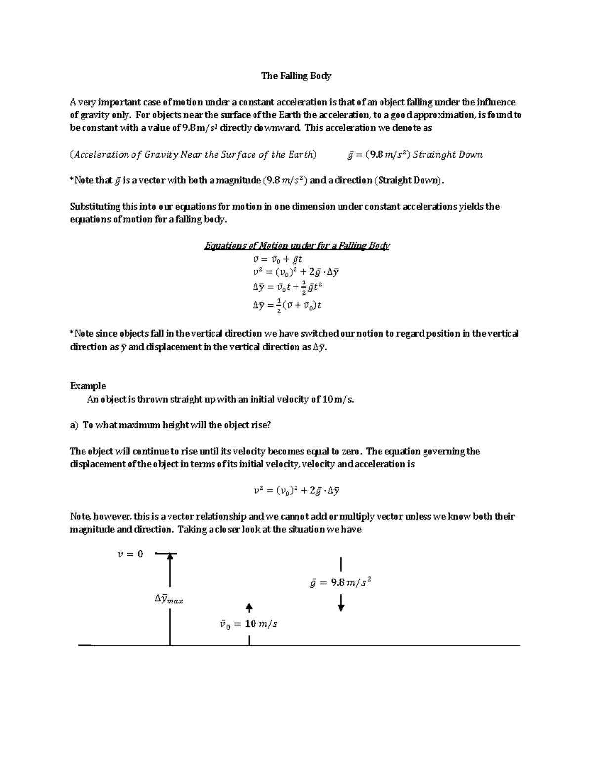 Falling Bodies - Exam 1 Lecture Notes - Paul Goains - The Falling Body ...