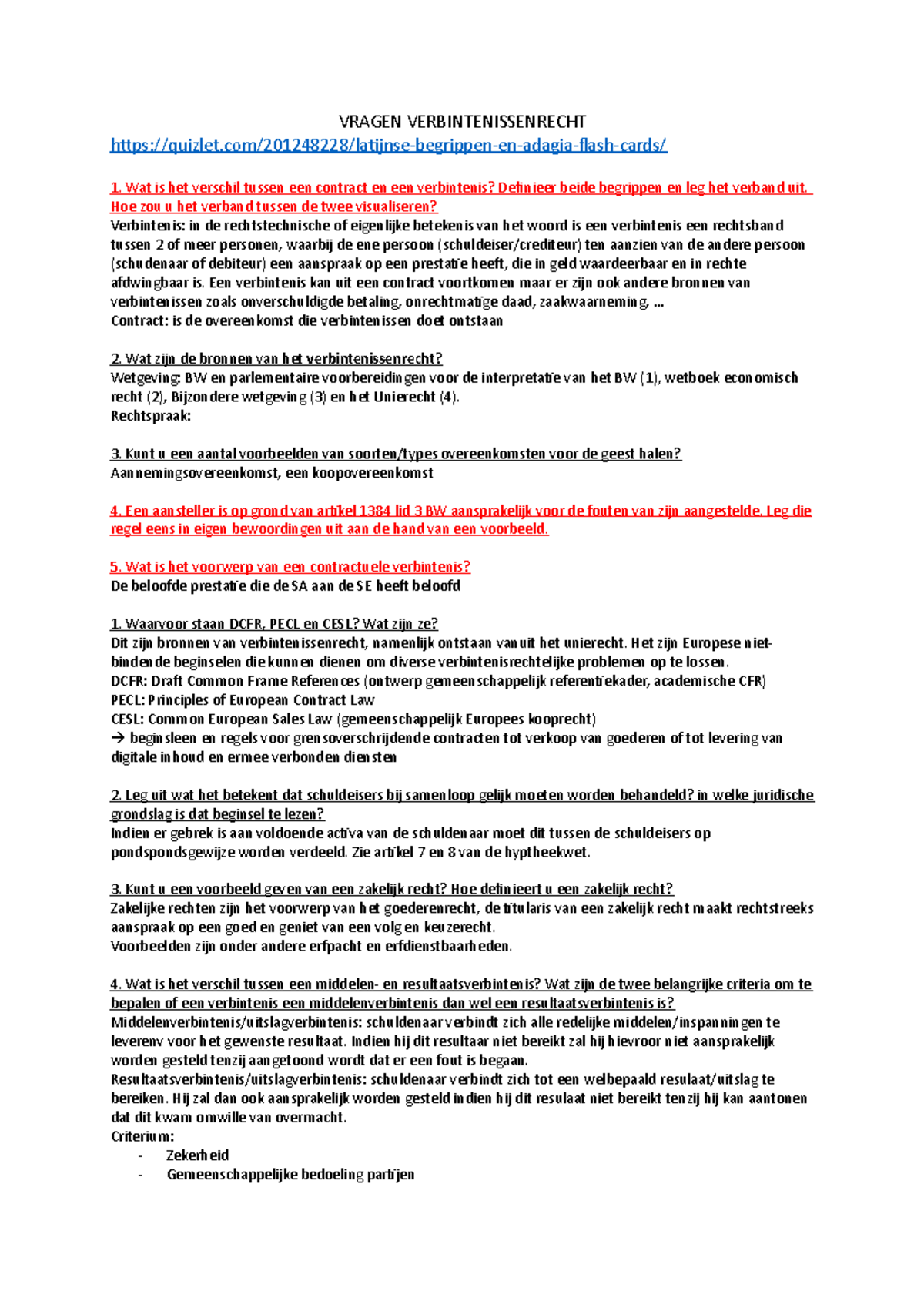 Vragen Verbintenissenrecht - VRAGEN VERBINTENISSENRECHT - Studocu