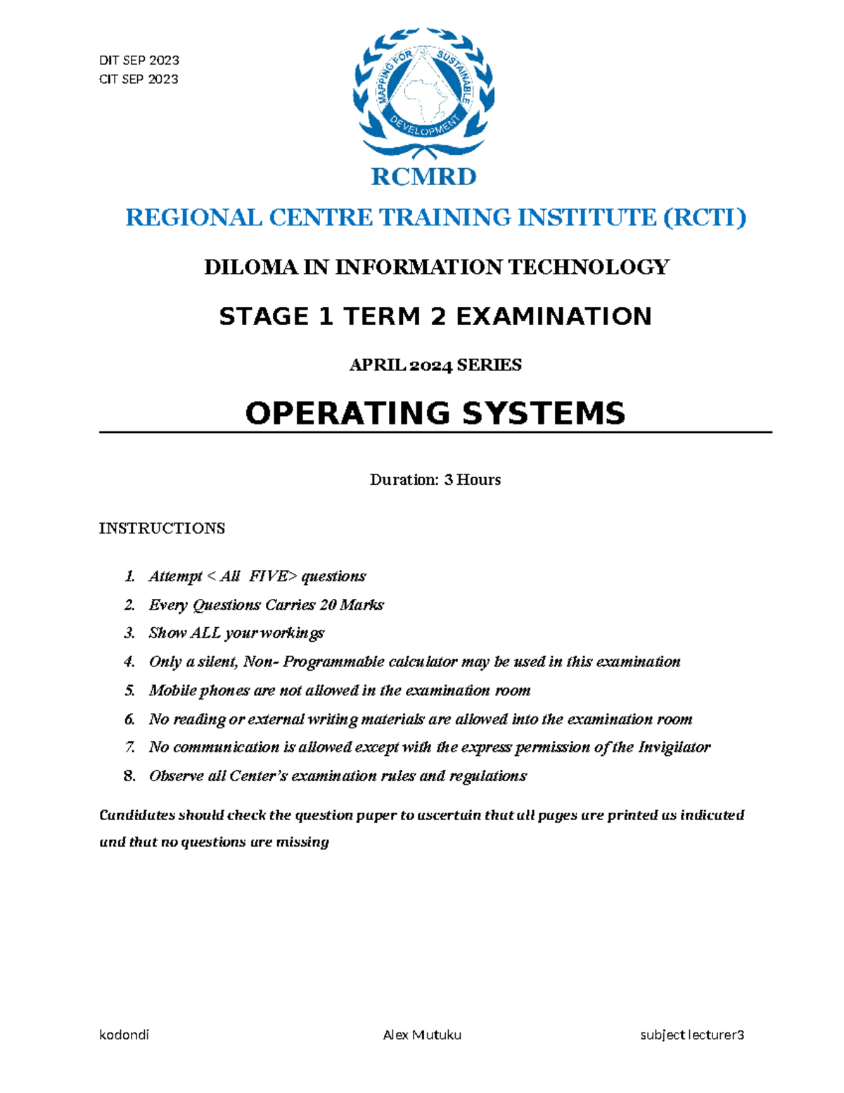 Operating Systems-2024 - Special-SUP - DIT SEP 2023 CIT SEP 2023 ...