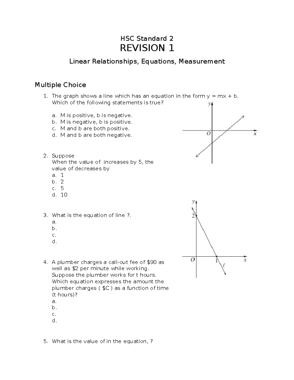 Linear Relationships and Equations Questions - HSC Standard 2 REVISION ...