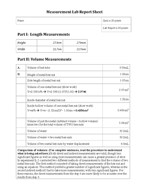 Online Measurement - Labs - Measurement Lab Report Sheet Name: Quiz is 20 points Lab Report is ...