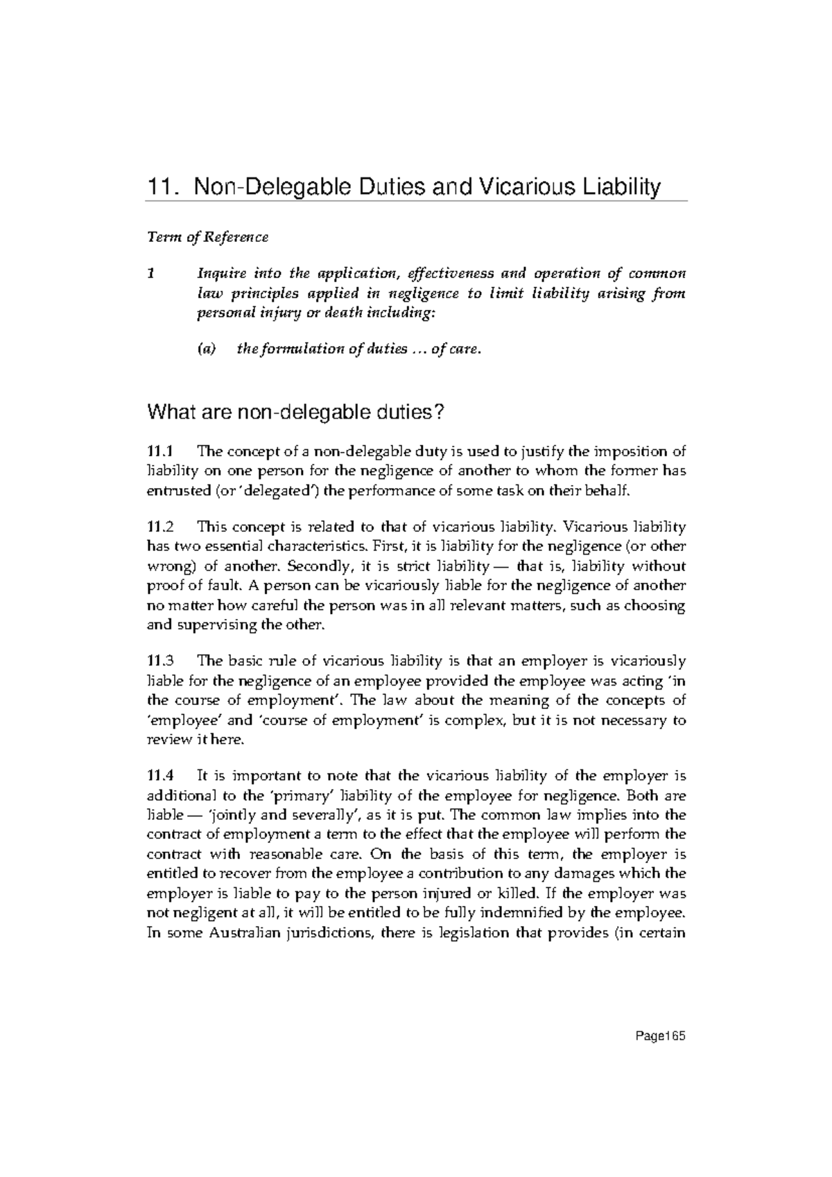 Law of Toers Non-Delegable Duty - 11. Non-Delegable Duties and ...