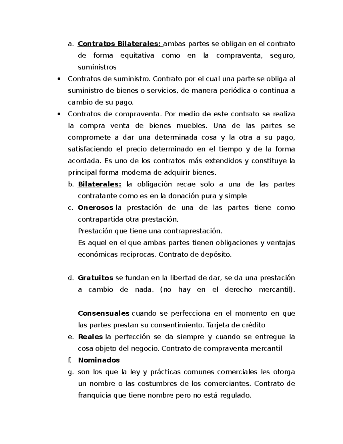 Clases de contratos - Apuntes 1 - a. Contratos Bilaterales: ambas ...